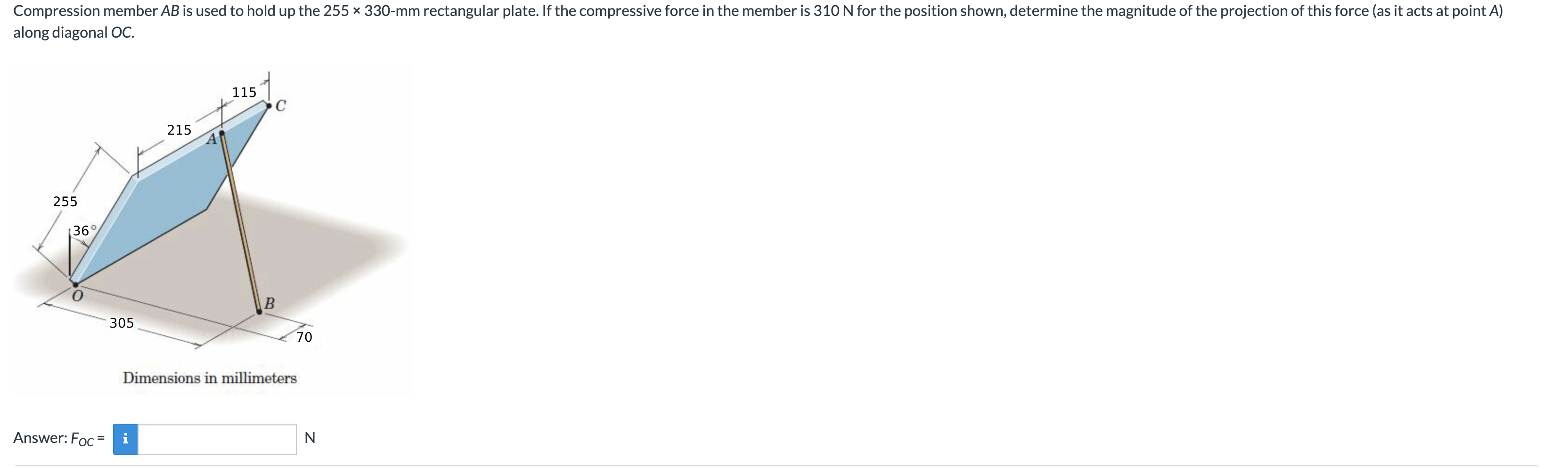 Solved Compression member AB is used to hold up the 255 × | Chegg.com