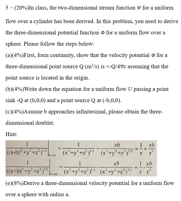 5 (20%)In class, the two-dimensional stream function | Chegg.com