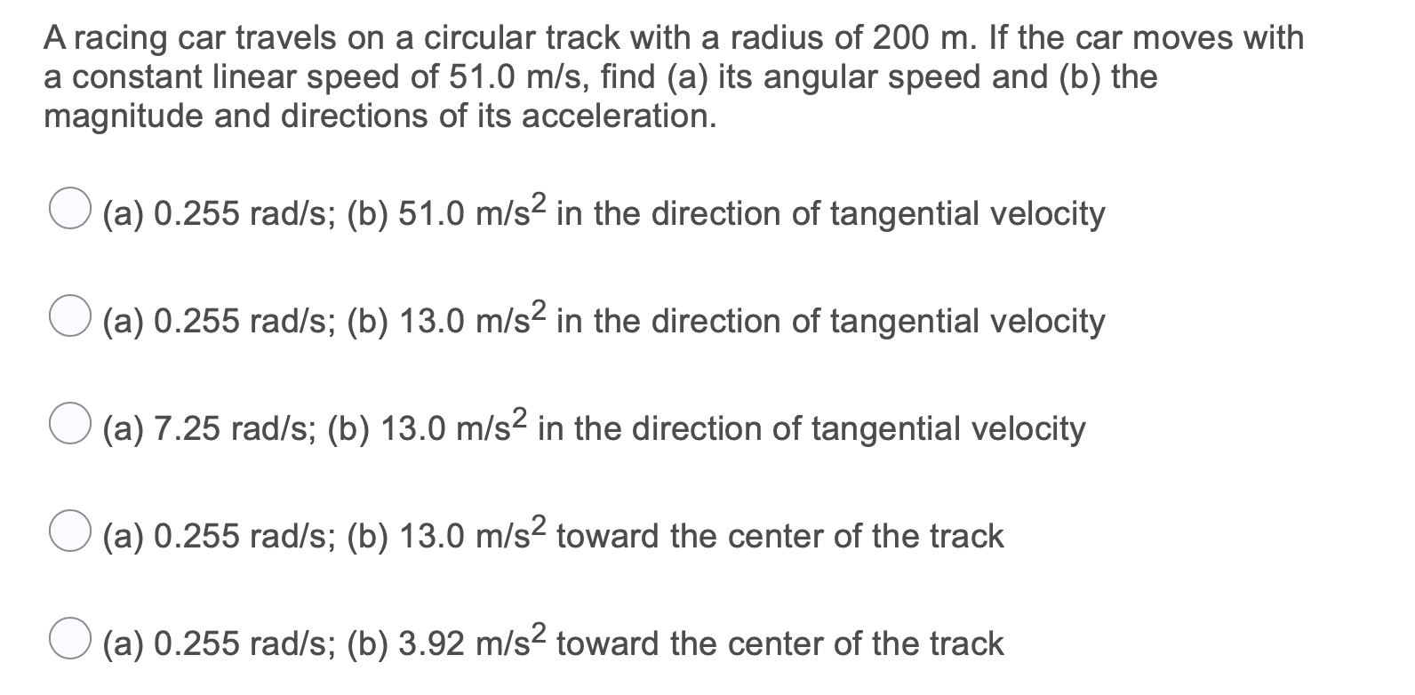 Solved A racing car travels on a circular track with a | Chegg.com