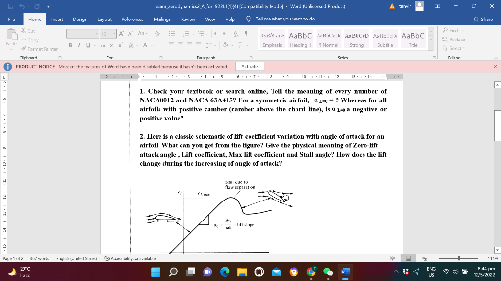 Solved exam_aerodynamics2 A for 1922L1(1/4) Compatibility | Chegg.com