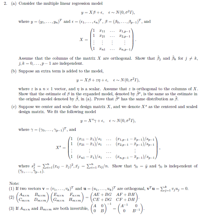 2 A Consider The Multiple Linear Regression Model 