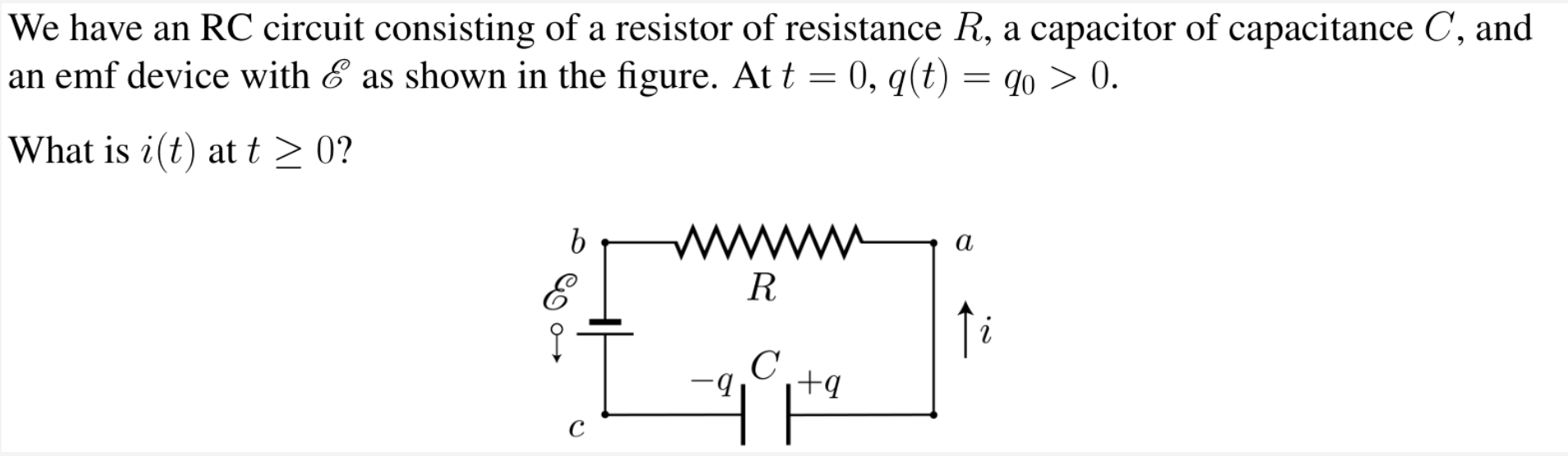 Solved R1(E+Cq0)e−RCt−R1(E+Cq0)e−RCtWe have an RC circuit | Chegg.com