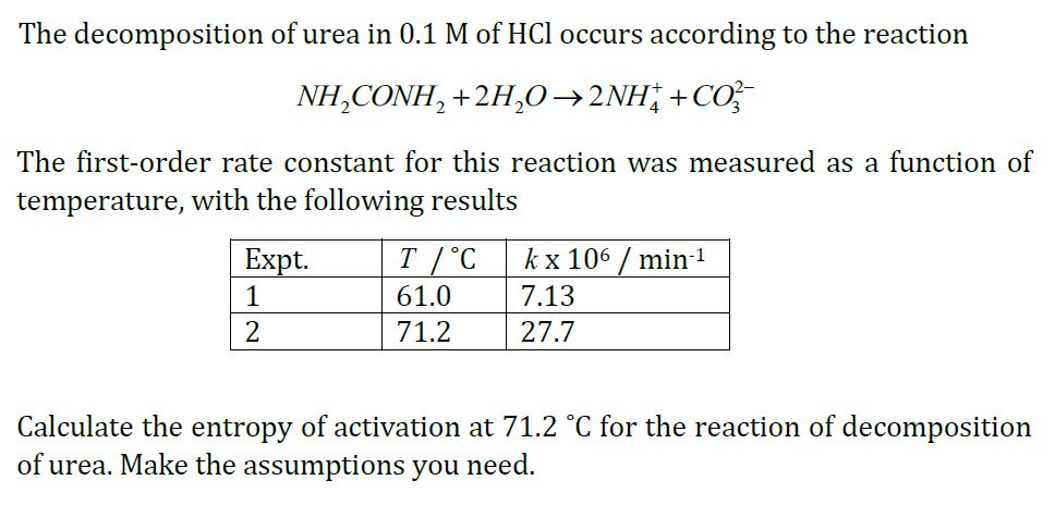 Solved The decomposition of urea in 0.1 M of HCl occurs | Chegg.com