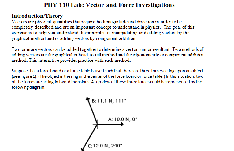 Solved PHY 110 Lab: Vector and Force Investigations | Chegg.com