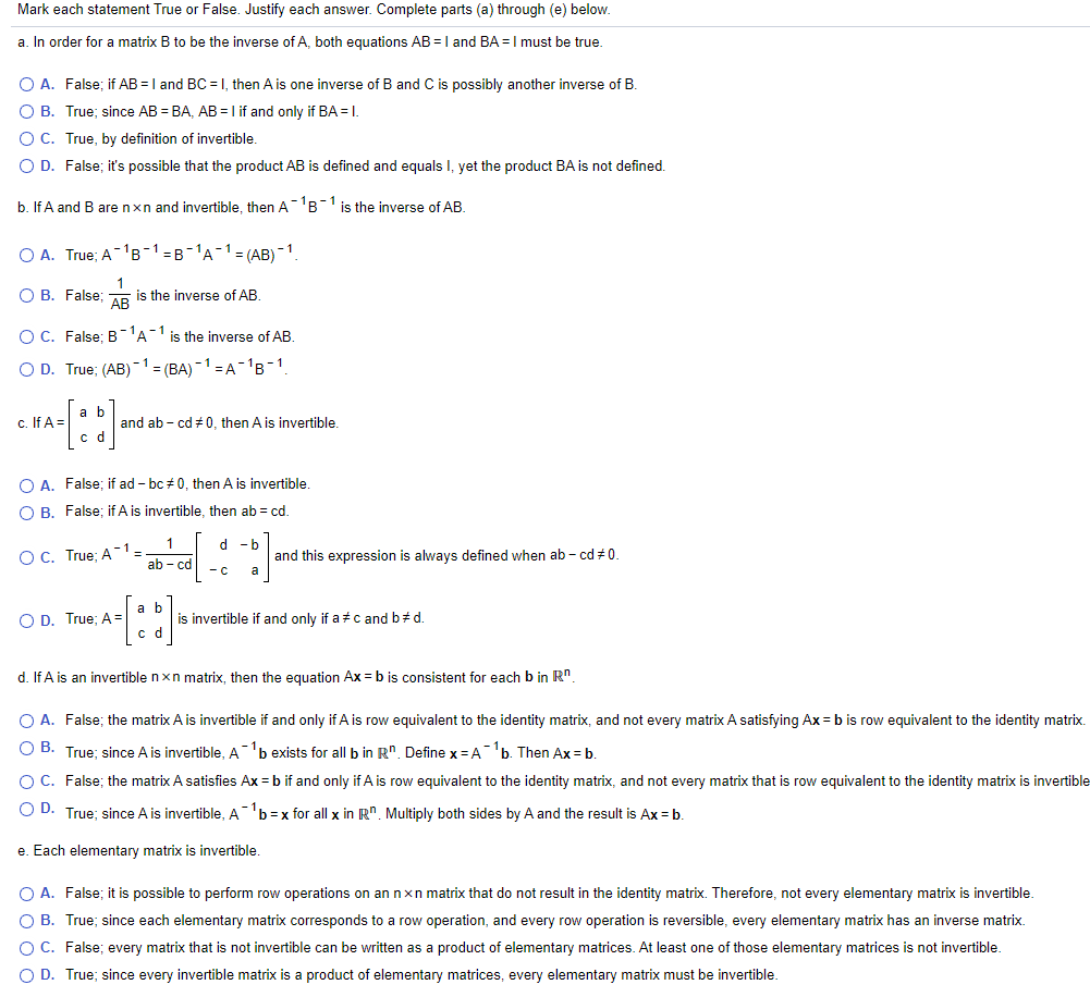 Solved Mark each statement True or False. Justify each | Chegg.com