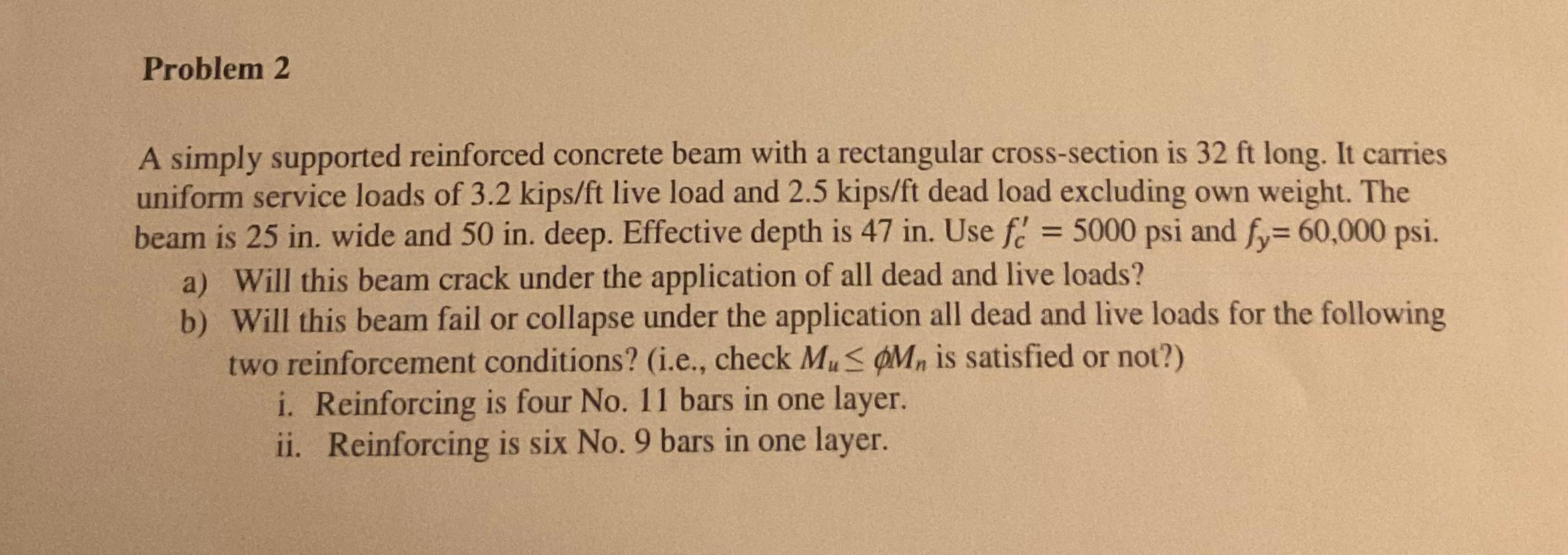 [Solved]: A simply supported reinforced concrete beam with