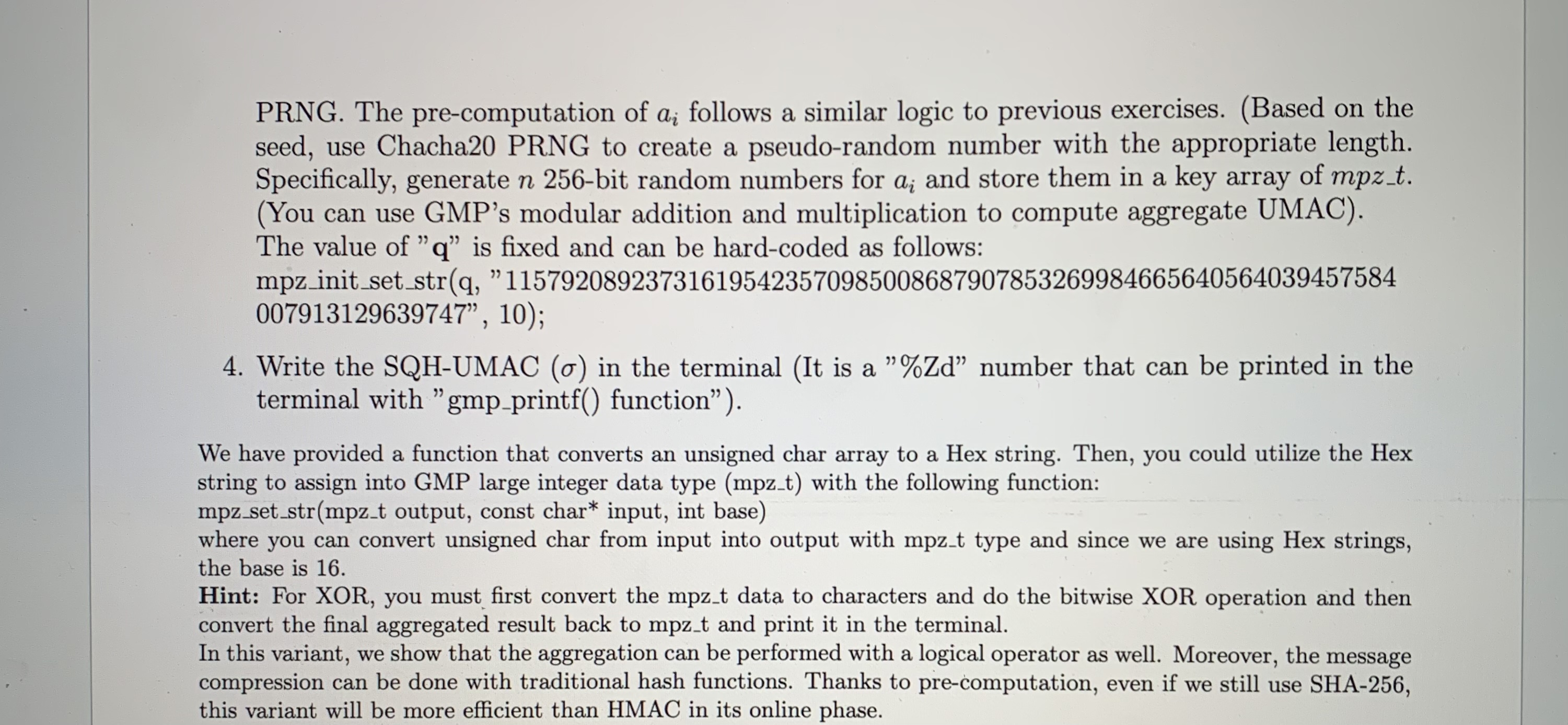 Solved .3.3 Implement message aggregation via SQH-UMAC with | Chegg.com