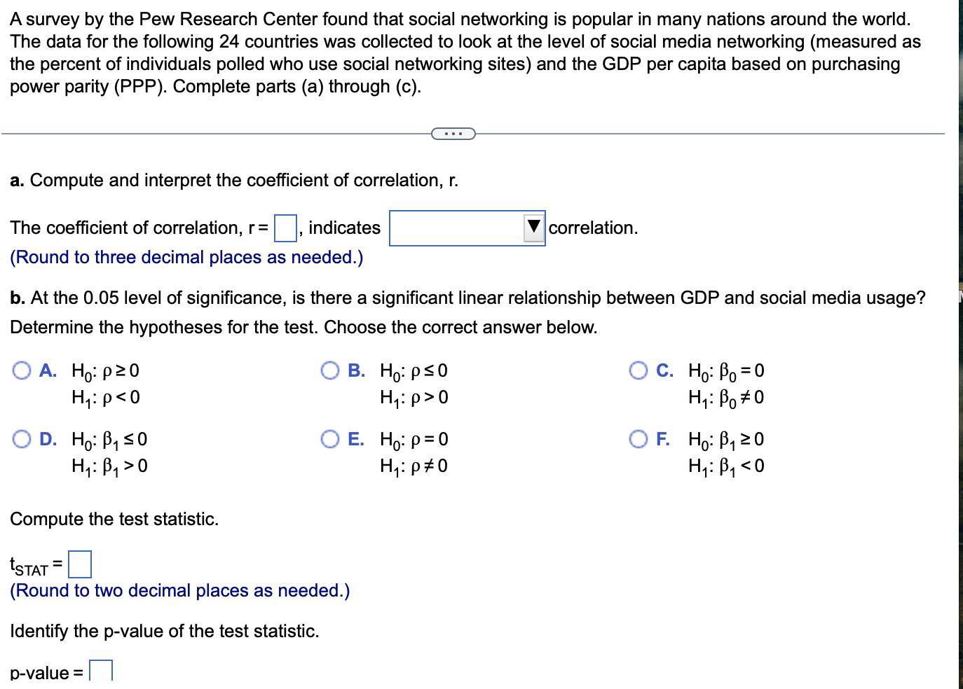 Solved GDP and Social Media Usage Data −A survey by the Pew | Chegg.com