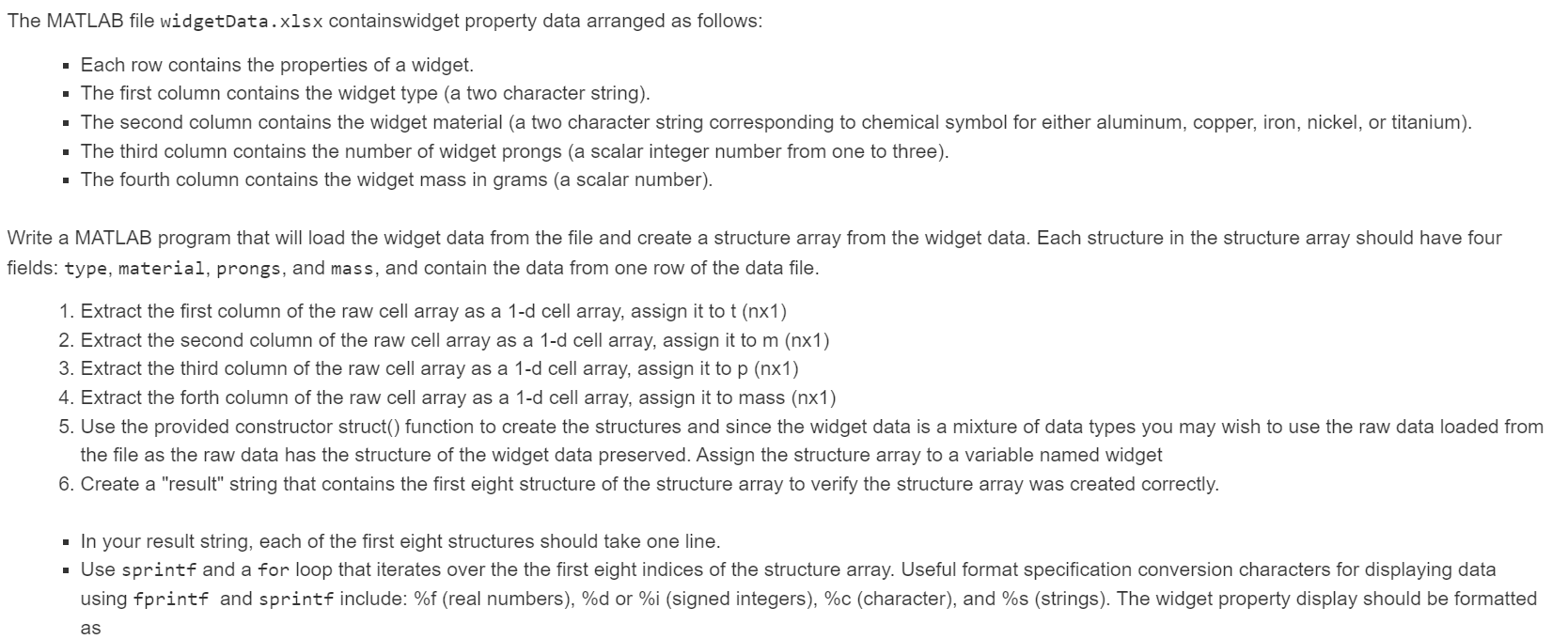 Solved The MATLAB file widgetData. x ls x containswidget | Chegg.com