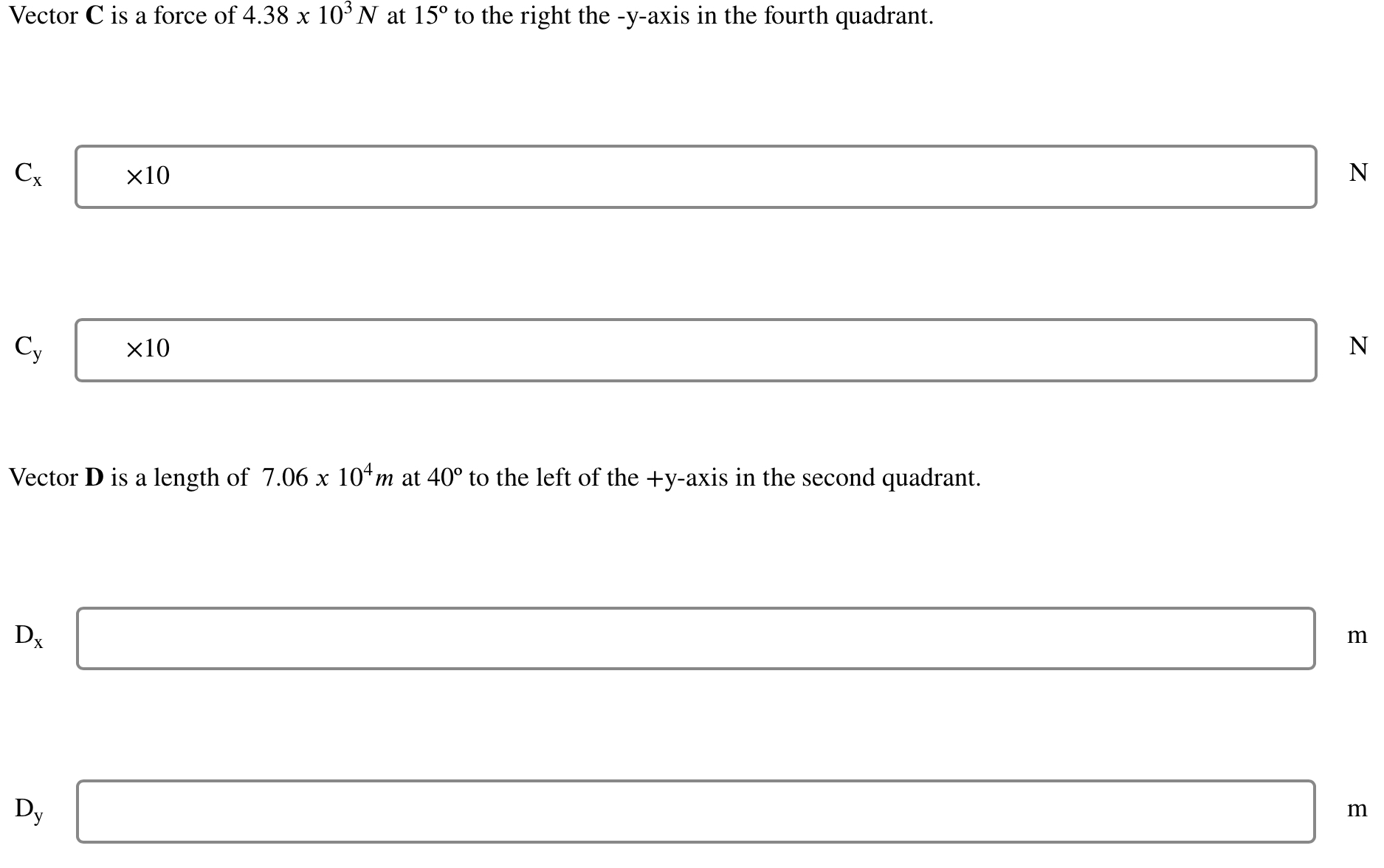 Solved Find the x - and y-components of the four vectors | Chegg.com
