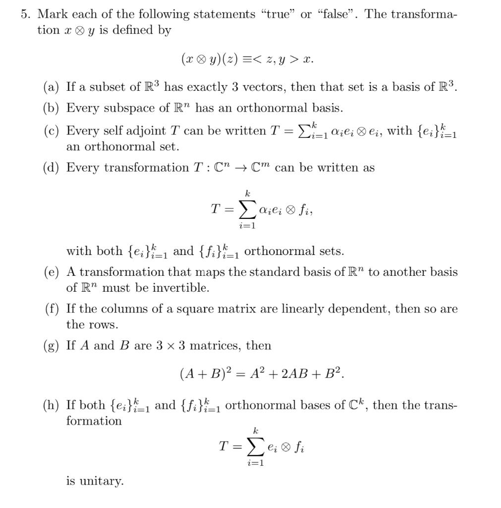 Solved For each statement, mark it as true or false. For | Chegg.com