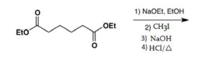Solved 1) NaOEt, EtOH OEt Eto 2) CH31 3) NaOH 4) HCI/A o | Chegg.com