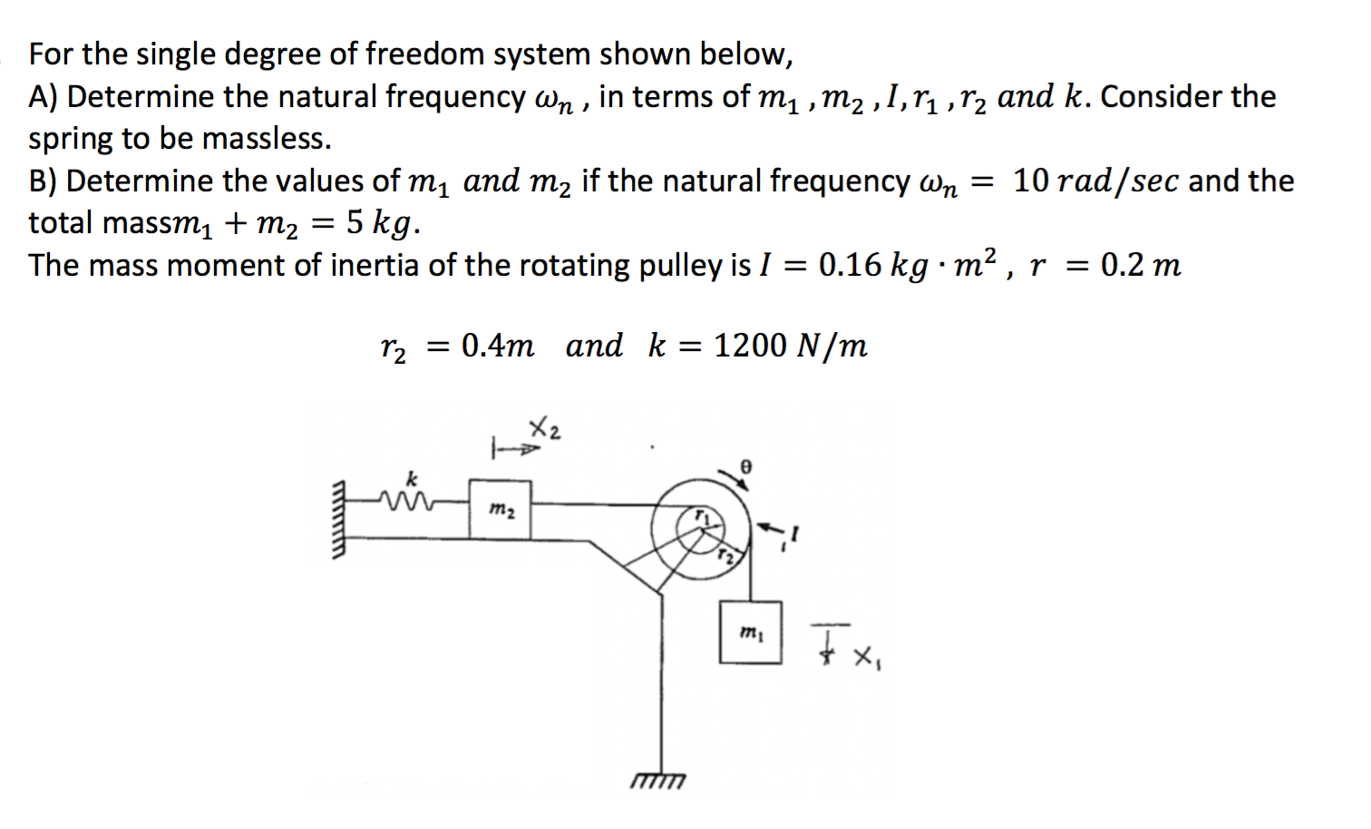 Solved For the single degree of freedom system shown below, | Chegg.com
