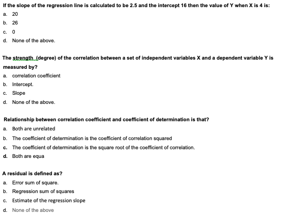 Solved If the slope of the regression line is calculated to | Chegg.com