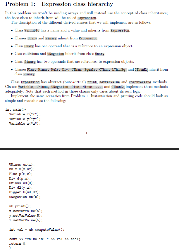Solved Problem 1: Expression class hierarchy In this problem | Chegg.com