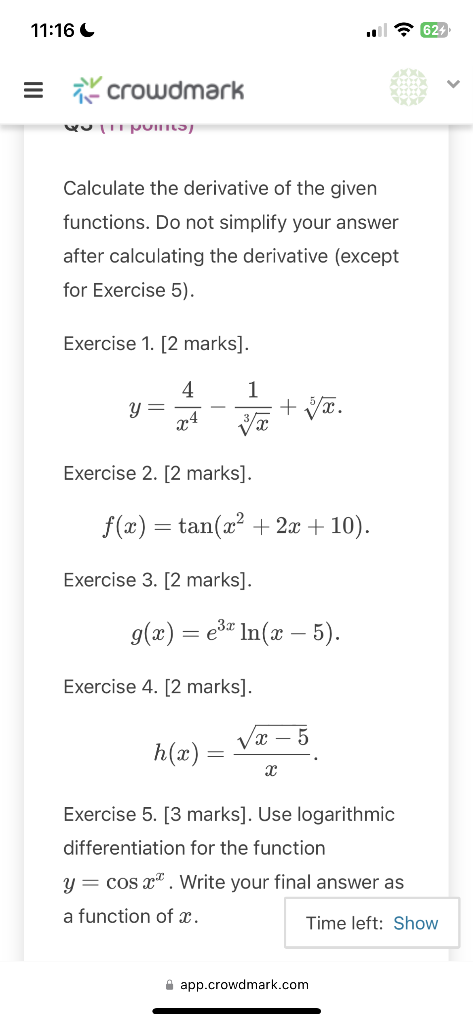 Solved Calculate the derivative of the given functions. Do | Chegg.com