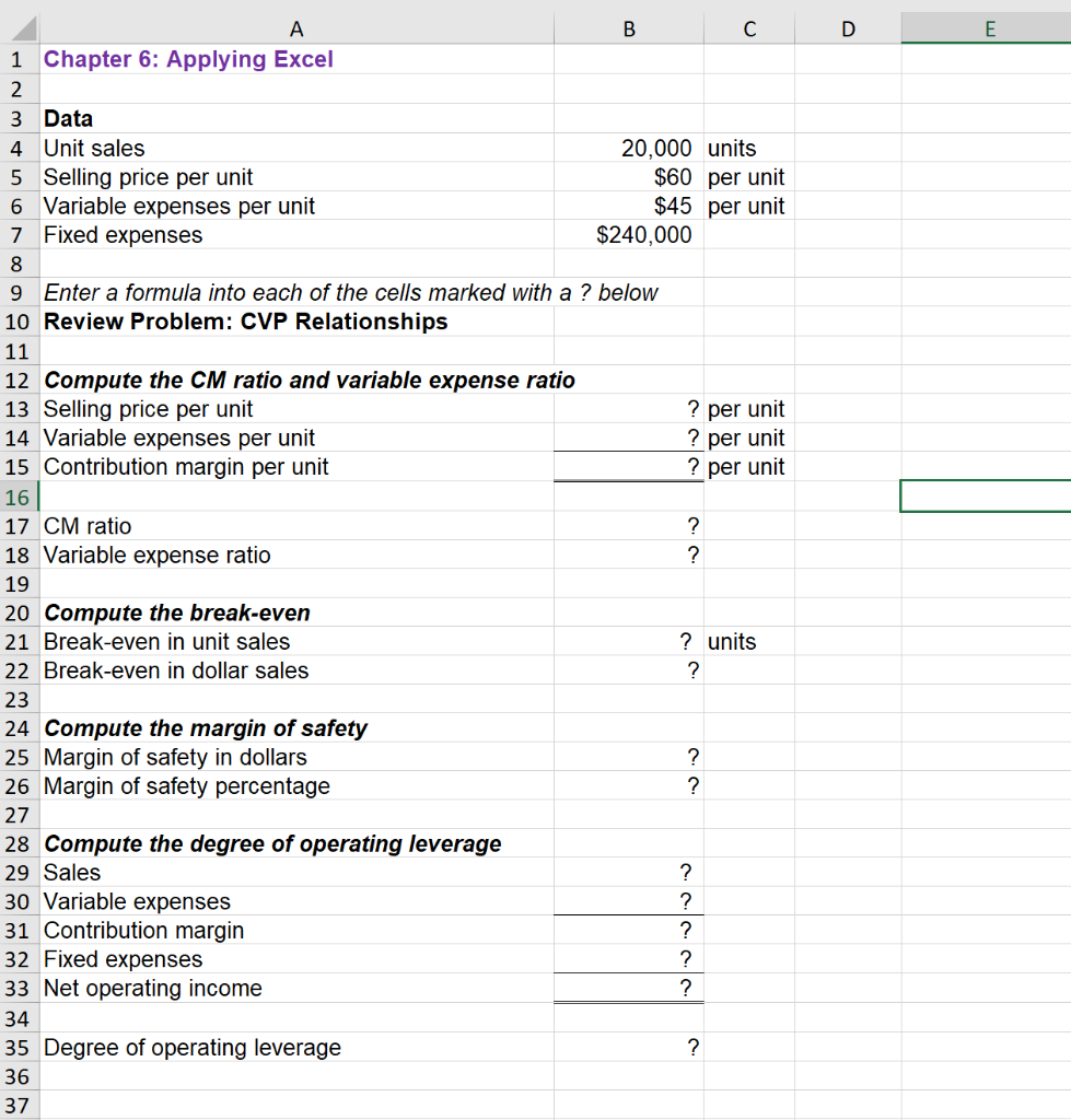 Solved u D E A B 1 Chapter 6: Applying Excel 2. 3 Data 4 | Chegg.com