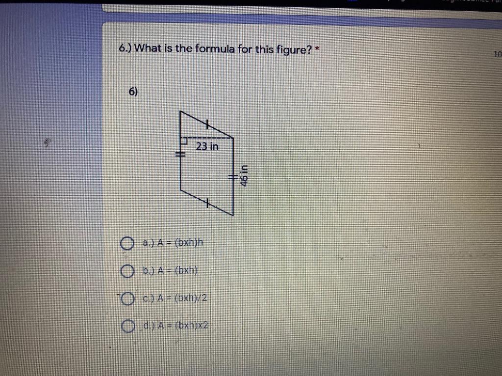 Solved 6.) What is the formula for this figure? * 6) 23 in | Chegg.com