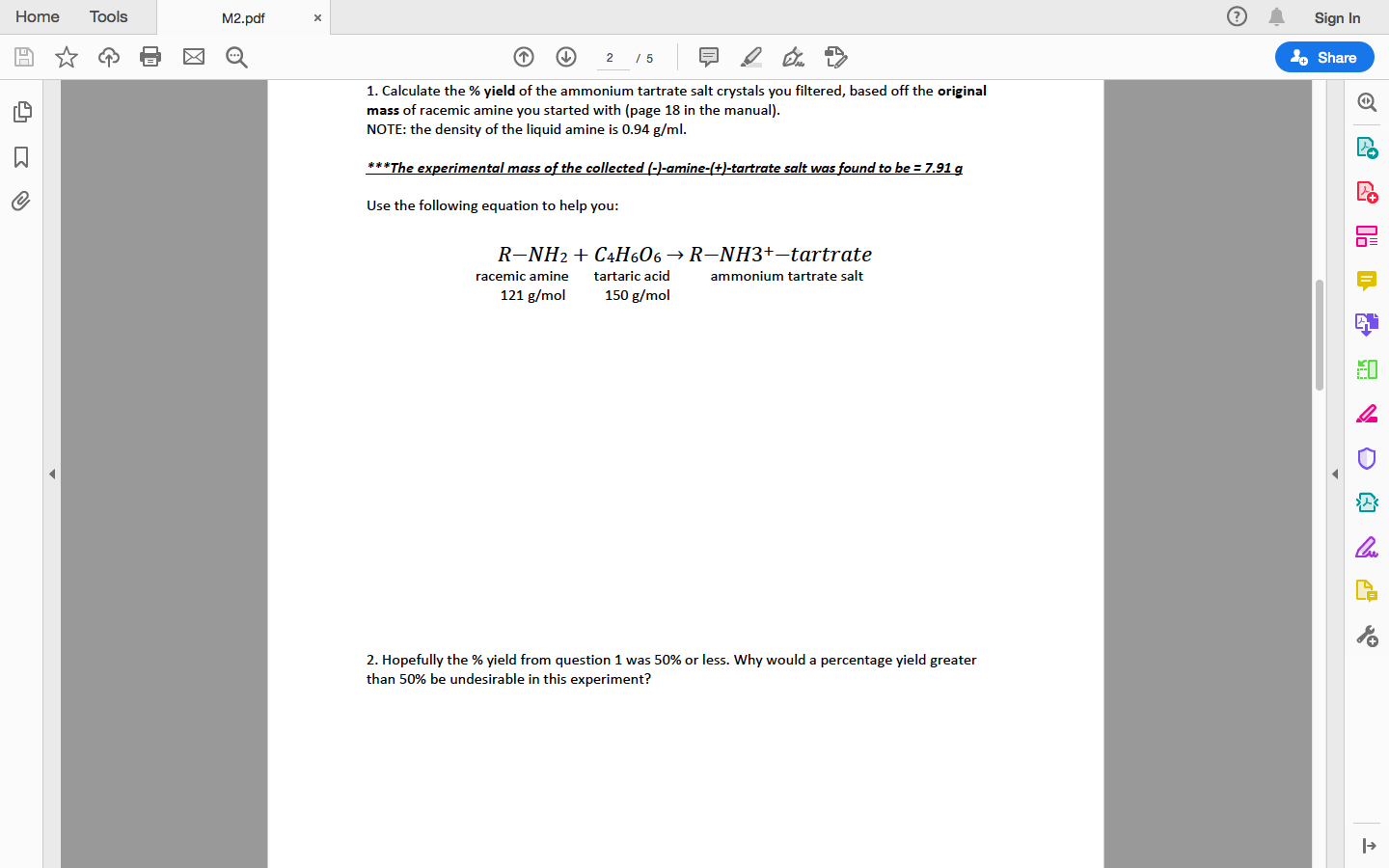 how to calculate experimental yield