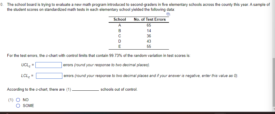 Solved The school board is trying to evaluate a new math | Chegg.com