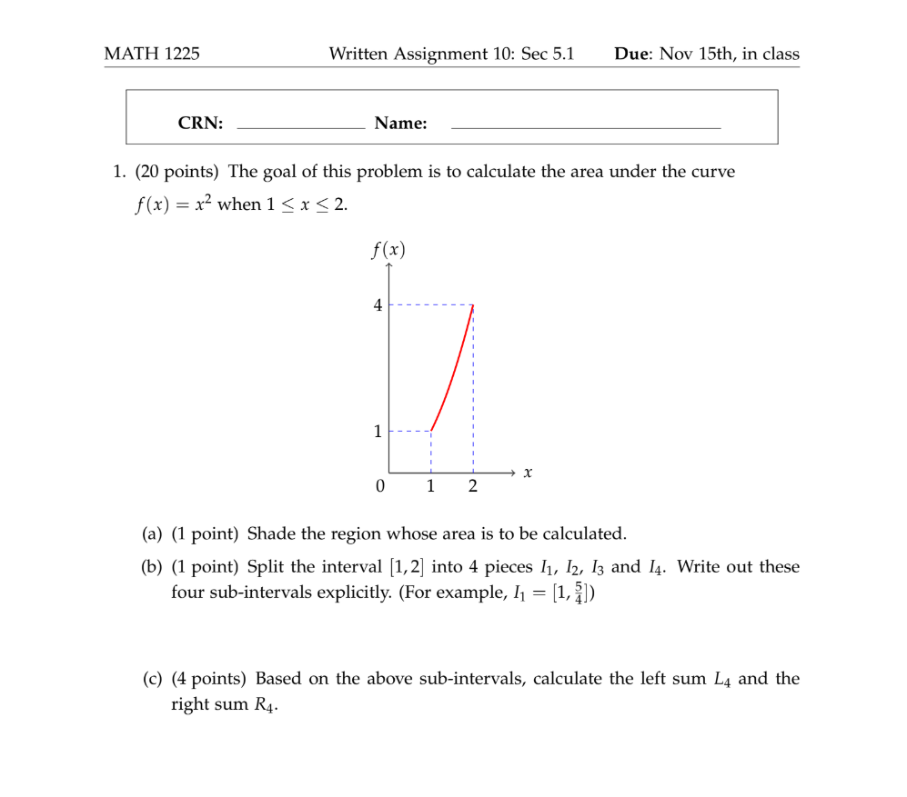 Solved MATH 1225 Written Assignment 10: Sec 5.1 Due: Nov | Chegg.com