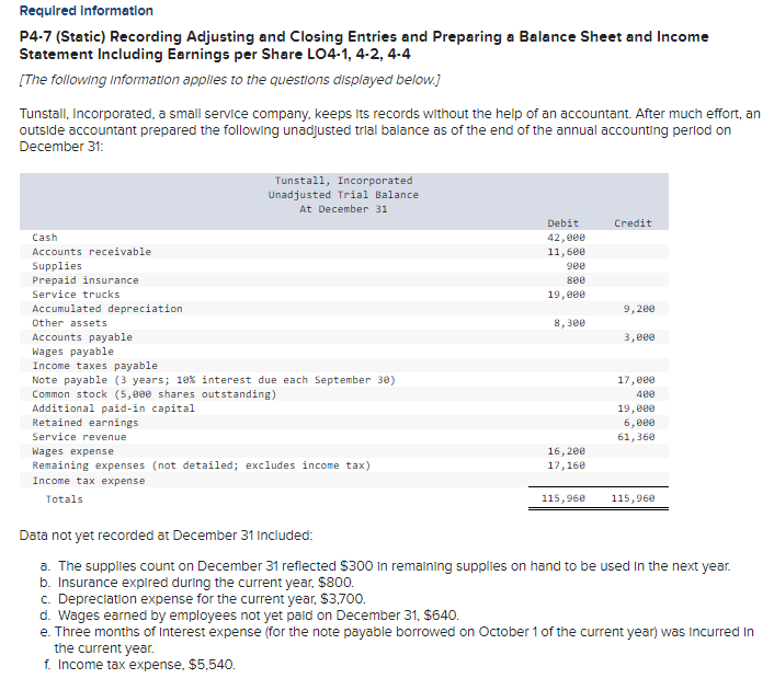 Solved P4-7 (Static) Recording Adjusting and Closing Entries | Chegg.com