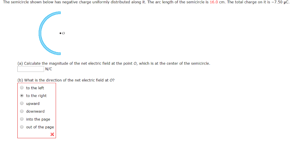 Solved The semicircle shown below has negative charge | Chegg.com