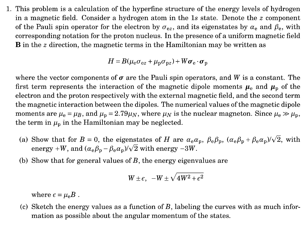 1. This problem is a calculation of the hyperfine | Chegg.com