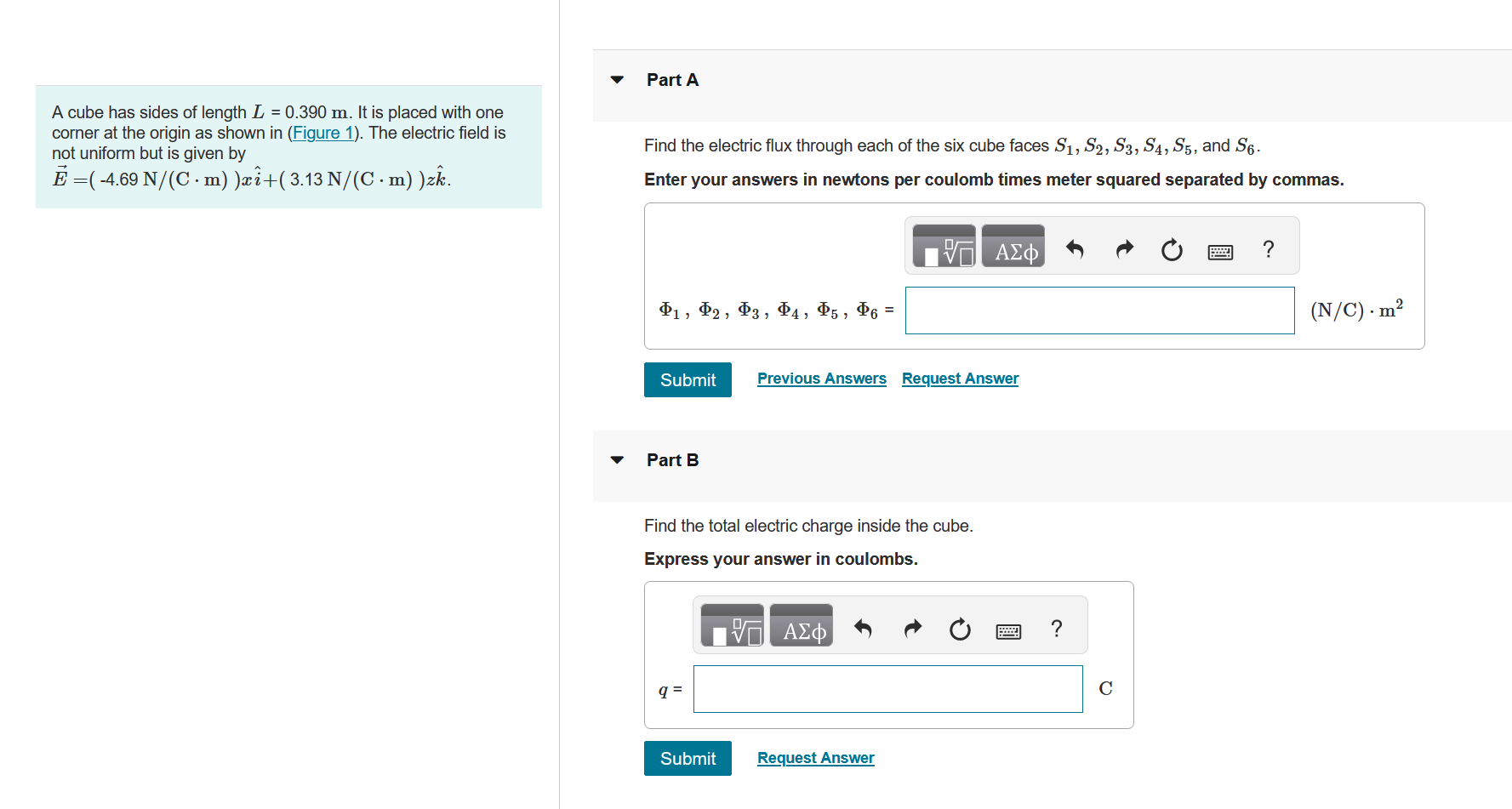 Solved A cube has sides of length L=0.390 m. It is placed | Chegg.com