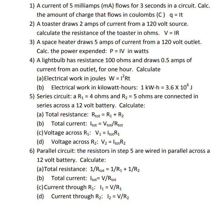 Solved 1) A current of 5 milliamps (mA) flows for 3 seconds | Chegg.com