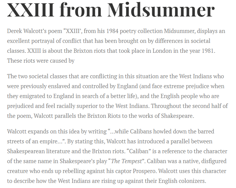 XXIII from Midsummer Derek Walcott's poem “XXIII', | Chegg.com