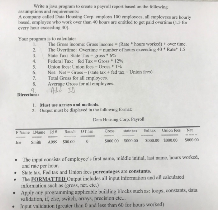 Solved Write a java program to create a payroll report based | Chegg.com