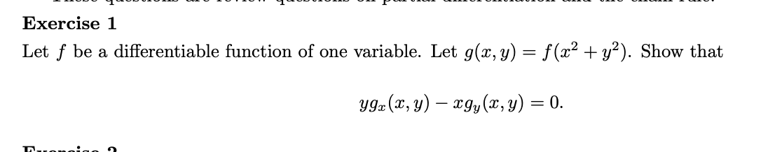 Solved Exercise 1 Let f be a differentiable function of one | Chegg.com