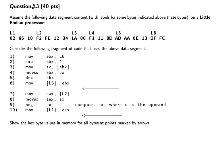 Solved a Question#3 [40 pts] Assume the following data | Chegg.com