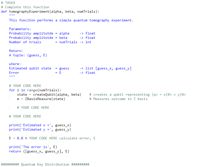 Task 4: Write a simplified quantum tomography | Chegg.com