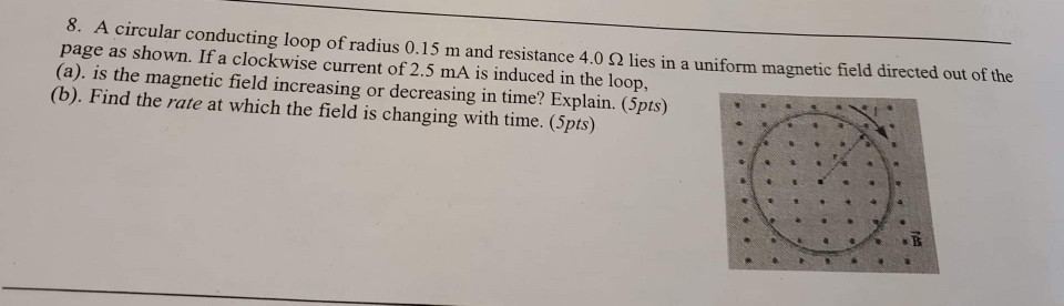 Solved 8. A circular conducting loop of radius 0.15 m and | Chegg.com