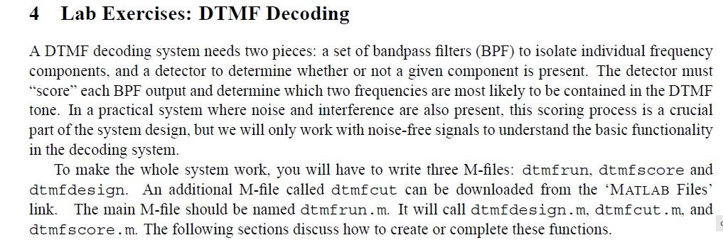 4 Lab Exercises: DTMF Decoding A DTMF decoding system | Chegg.com