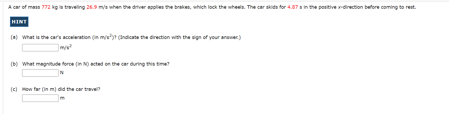 Solved A car of mass 772 kg is traveling 26.9 m/s when the | Chegg.com