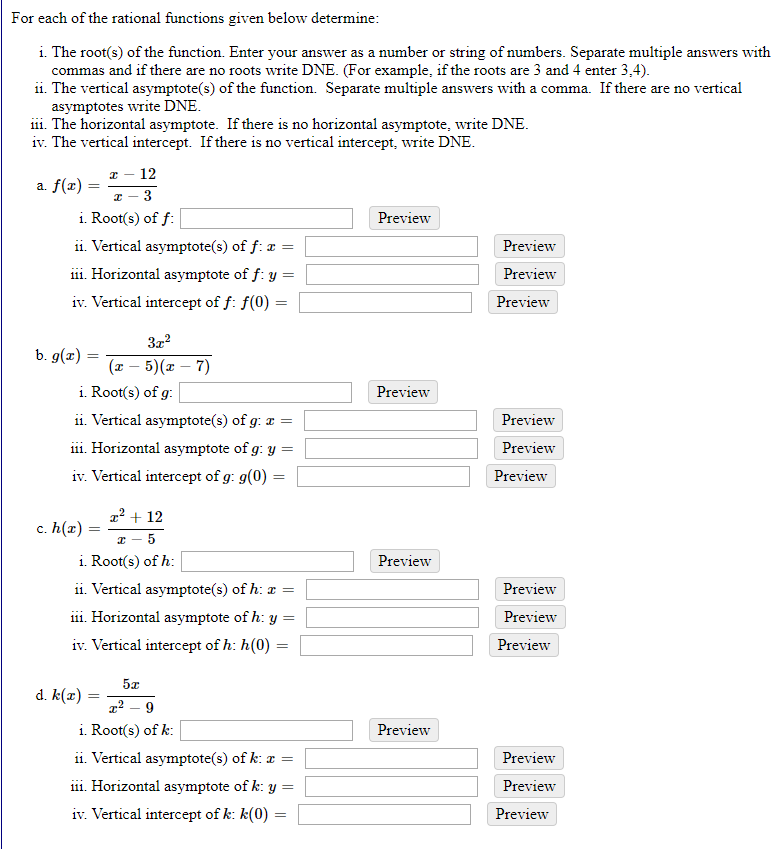 Solved For each of the rational functions given below | Chegg.com