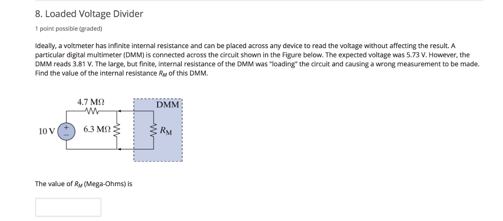 Solved 8. Loaded Voltage Divider 1 point possible (graded) | Chegg.com
