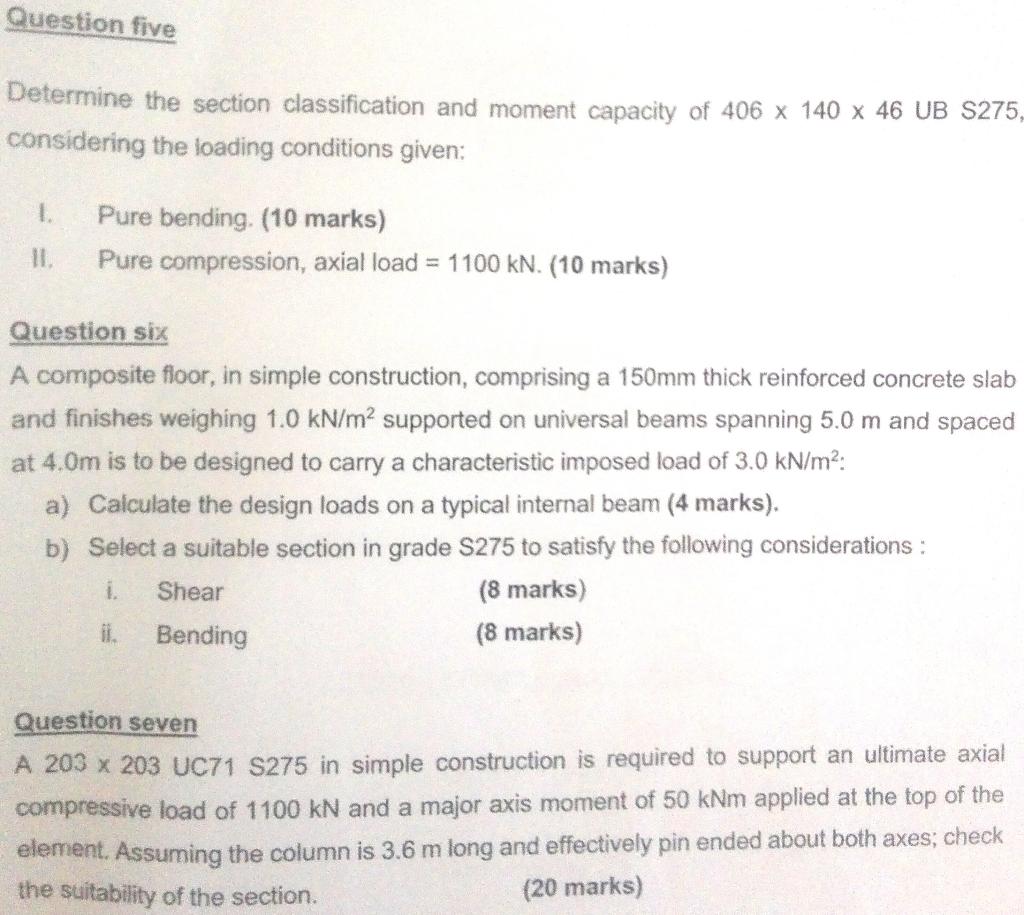 Solved Question five Determine the section classification | Chegg.com