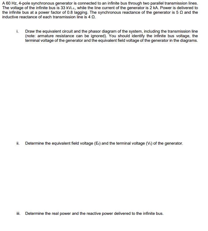 Solved A 60 Hz, 4-pole synchronous generator is connected to | Chegg.com