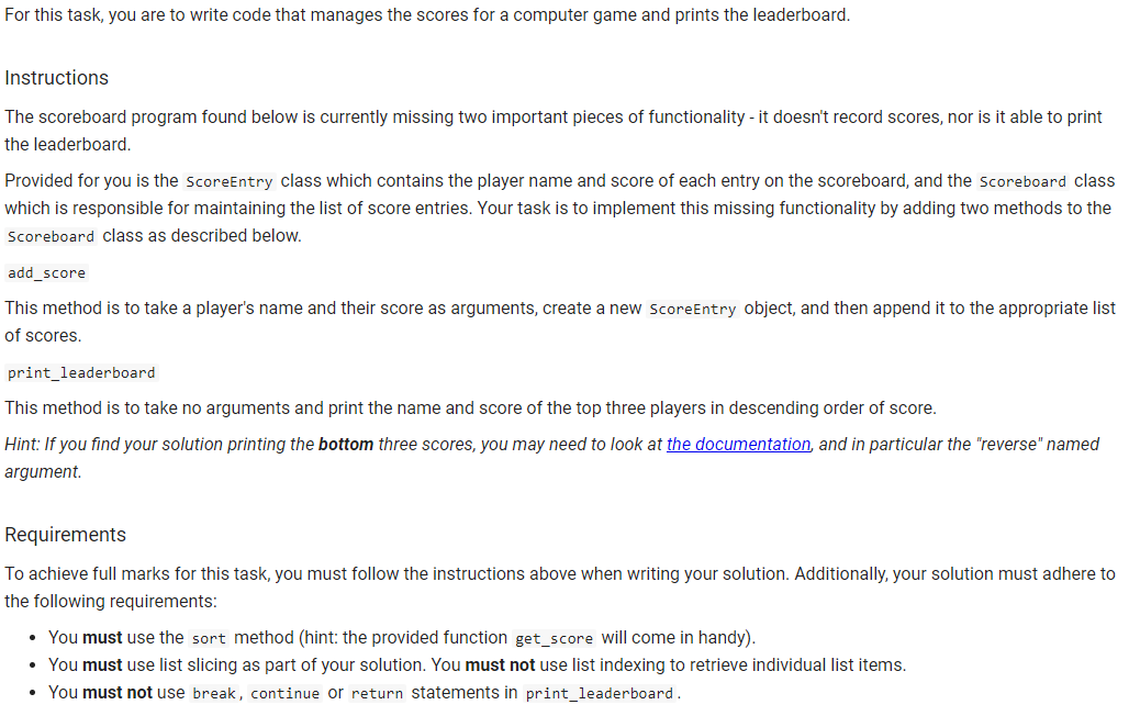 Solved For this task, you are to write code that manages the | Chegg.com
