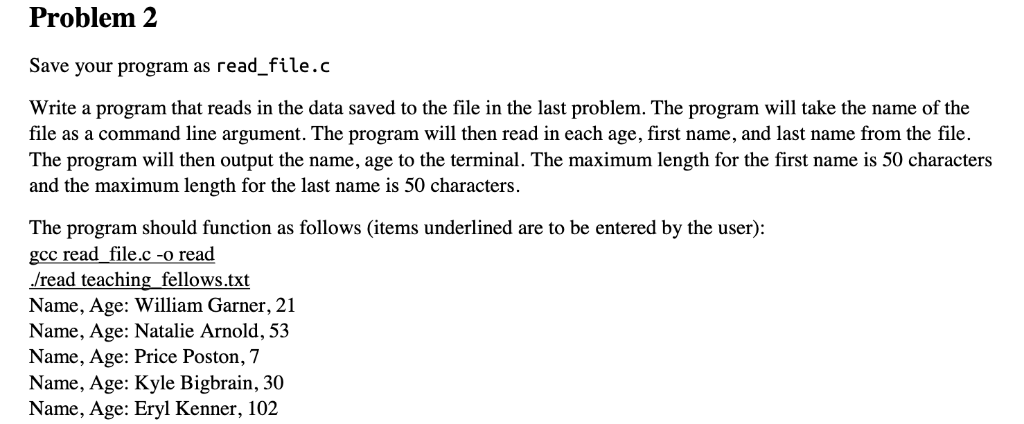 Problem 1 Save Your Program As Writefilec Write A 