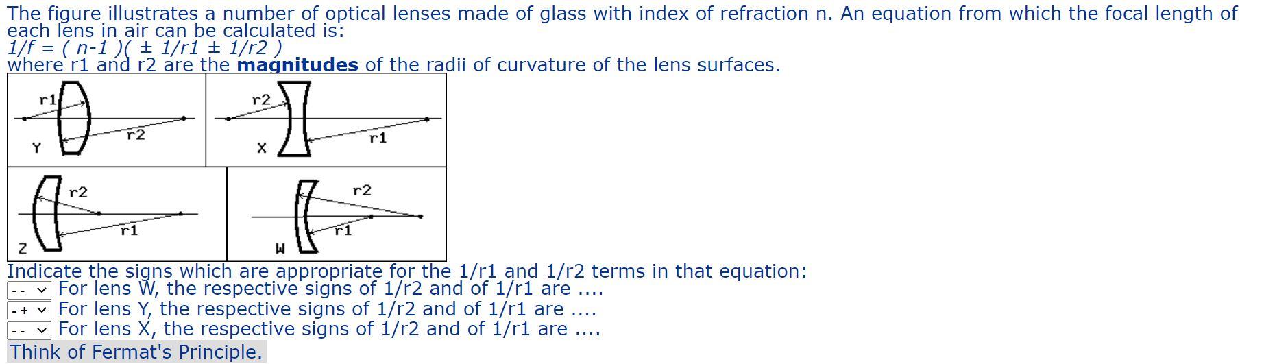 Solved The figure illustrates a number of optical lenses | Chegg.com