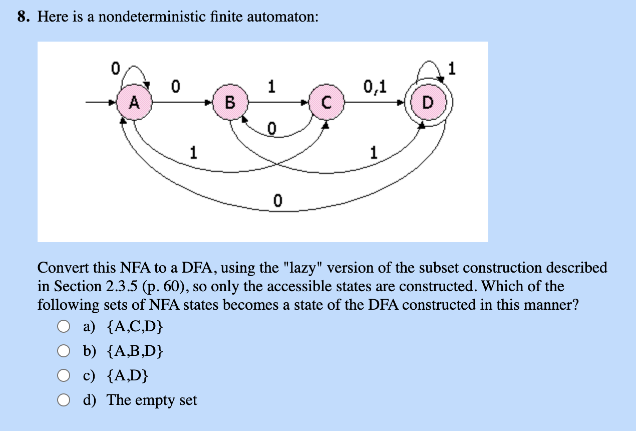 Solved 8. Here is a nondeterministic finite automaton: | Chegg.com