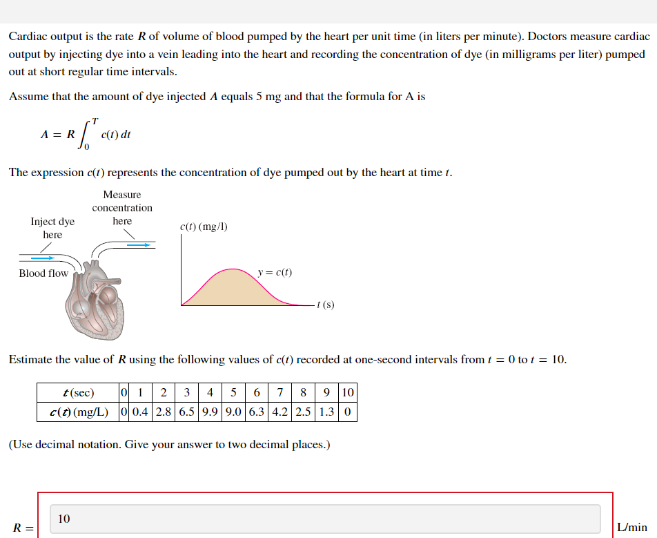 Solved Cardiac output is the rate 𝑅R of volume of | Chegg.com