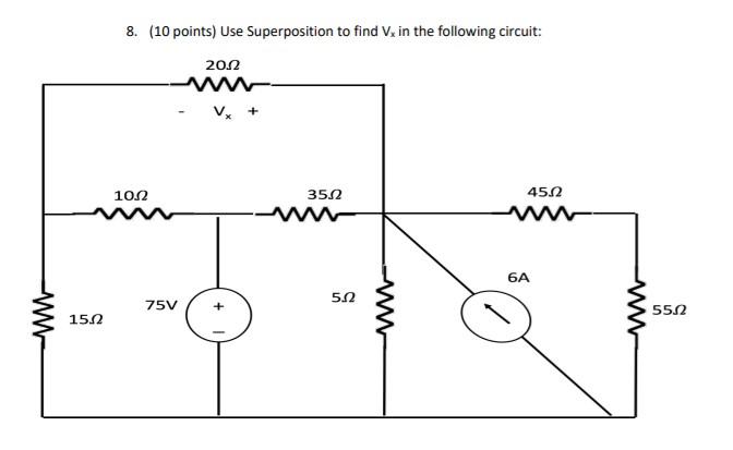 Solved 8. (10 points) Use Superposition to find Vx in the | Chegg.com