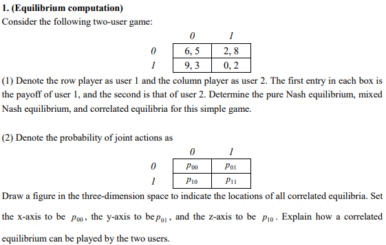 Solved 1. (Equilibrium computation) Consider the following | Chegg.com