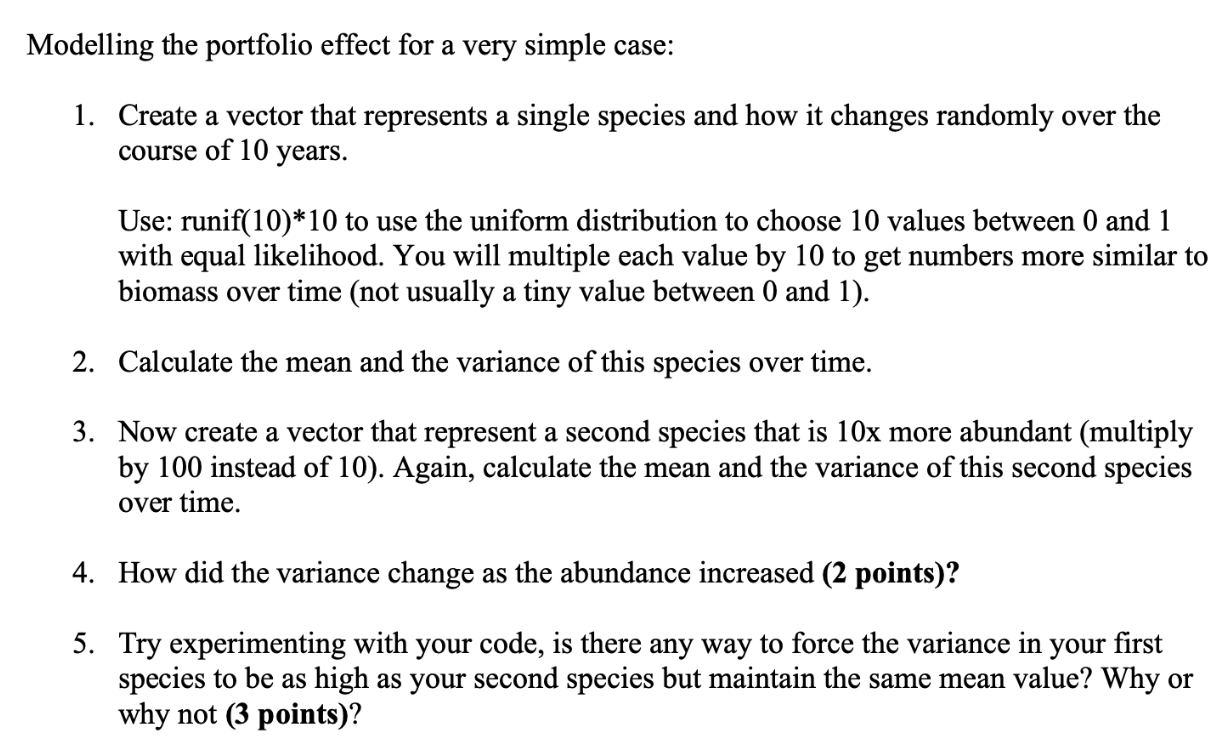 Modelling the portfolio effect for a very simple | Chegg.com